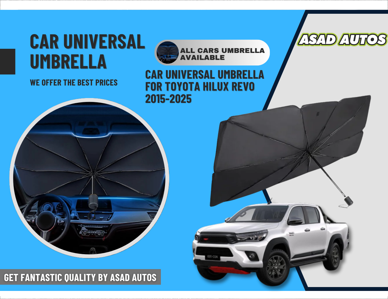 Toyota Hilux Revo 2015–2025 Windshield Umbrella Sun Shade – Foldable UV ...